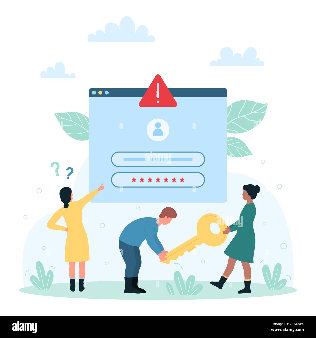 Security Of Login And Password For User Account Vector Illustration Cartoon Tiny People Holding