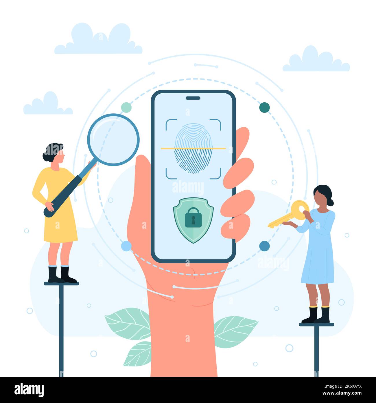 Biometric authorization in mobile app of phone vector illustration ...