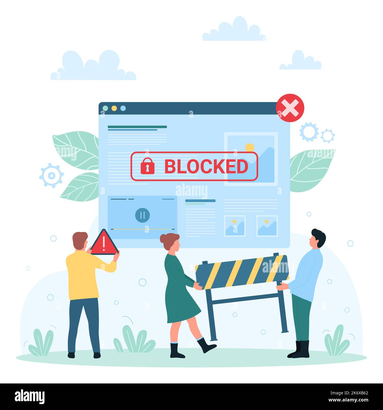 Content restriction, IP blocking vector illustration. Cartoon tiny ...