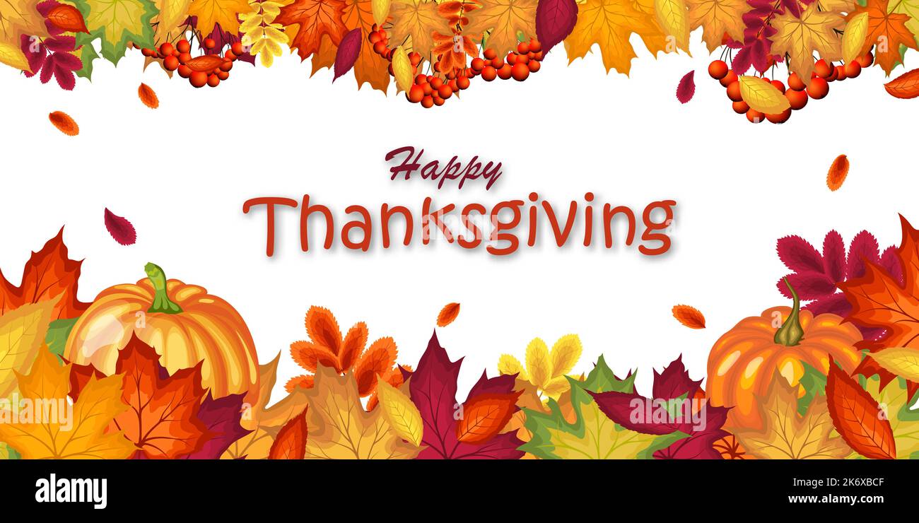 Thanksgiving fall banner with bright autumn leaves. Design element for ...
