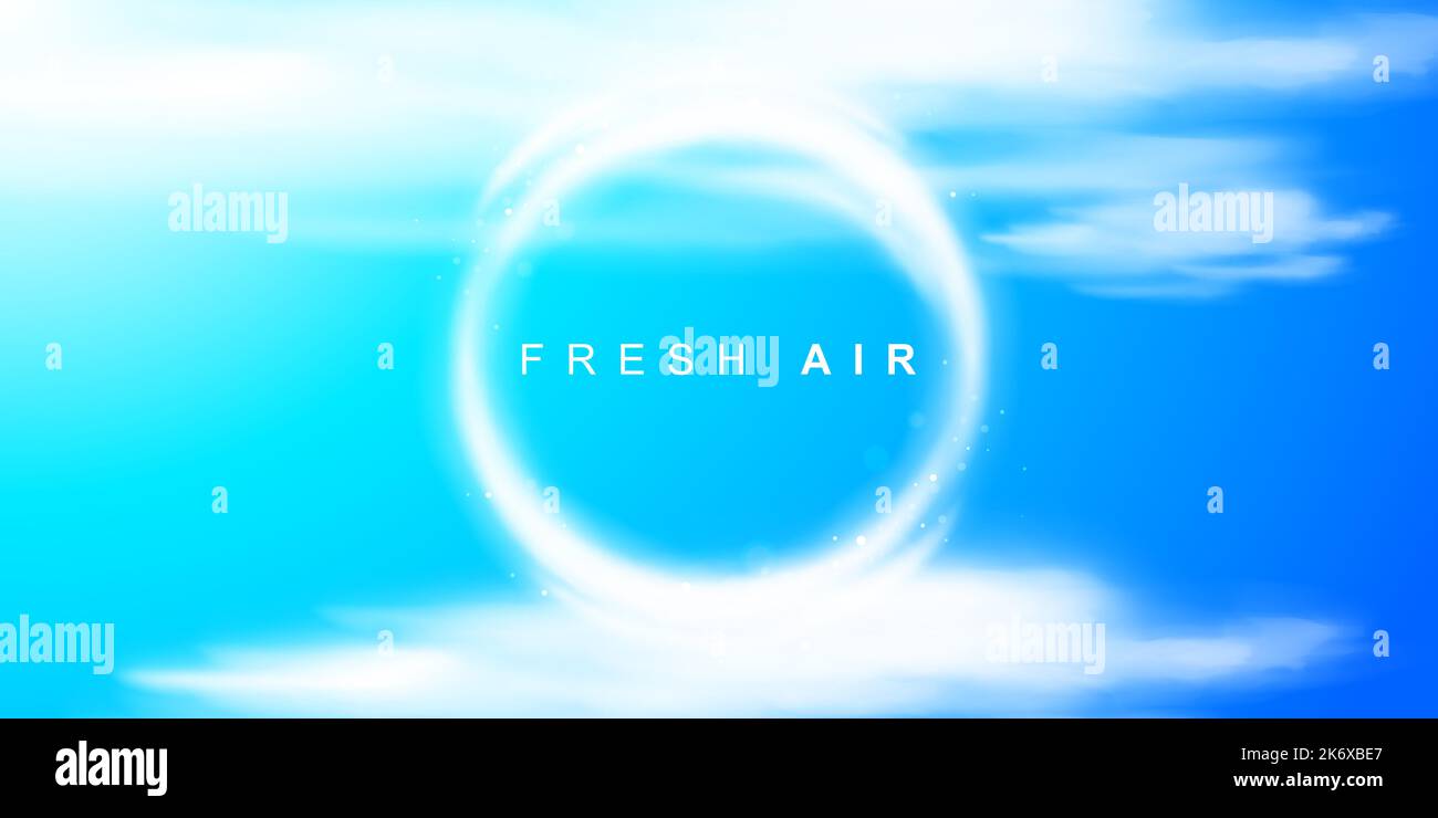 Circle from the cloud in the blue sky. Gate to paradise. Round cloud ...