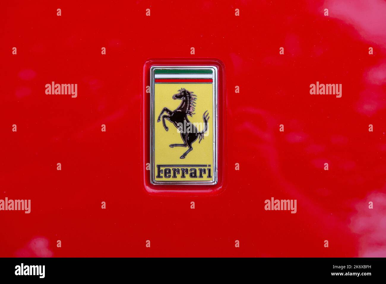 Atibaia - Brazil, October 7, 2022: Close up of Scuderia Ferrari symbol ...