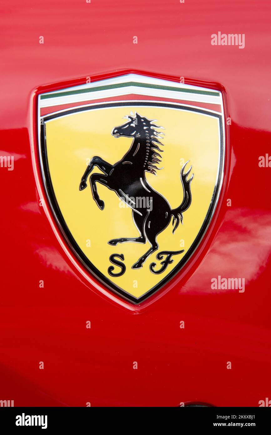 Atibaia - Brazil, October 7, 2022: Close up of Scuderia Ferrari symbol ...