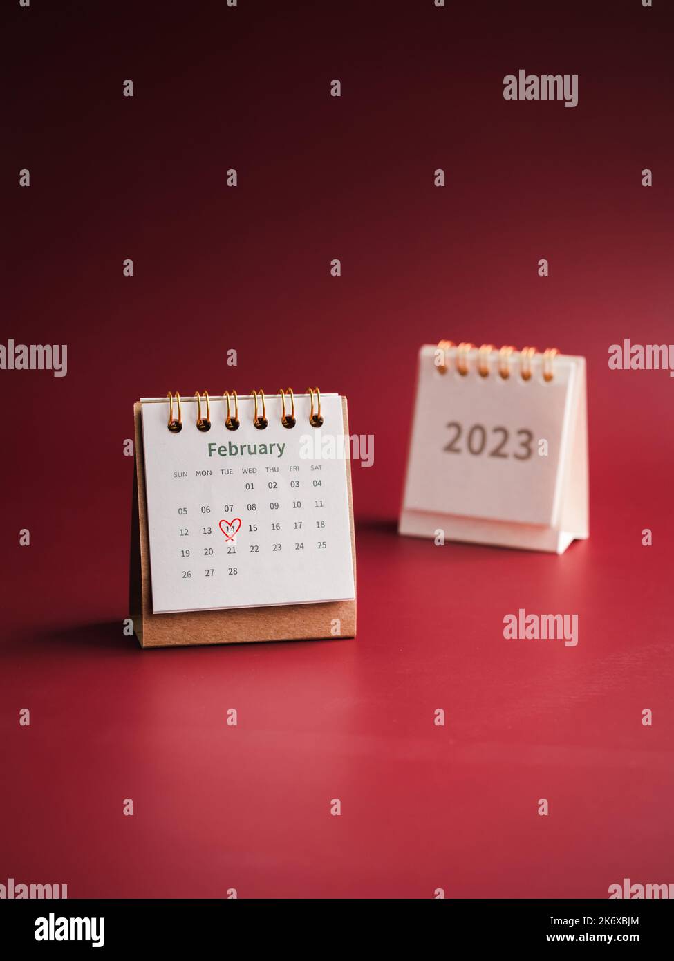 Happy Valentine's day, February 2023 calendar desk on red background ...