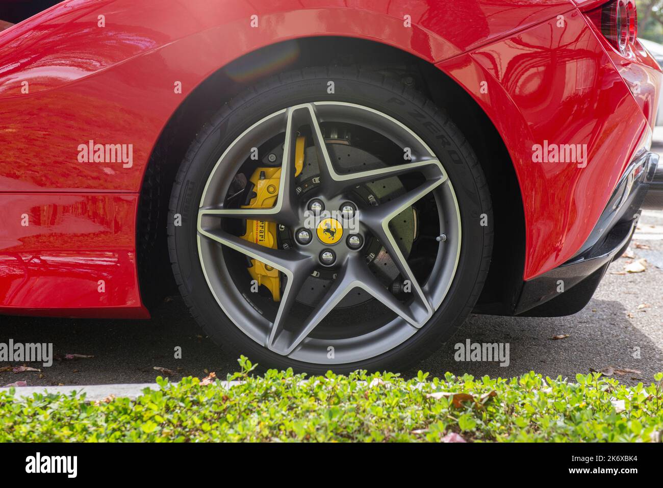Atibaia - Brazil, October 7, 2022: Side view of a wheel of a red ...
