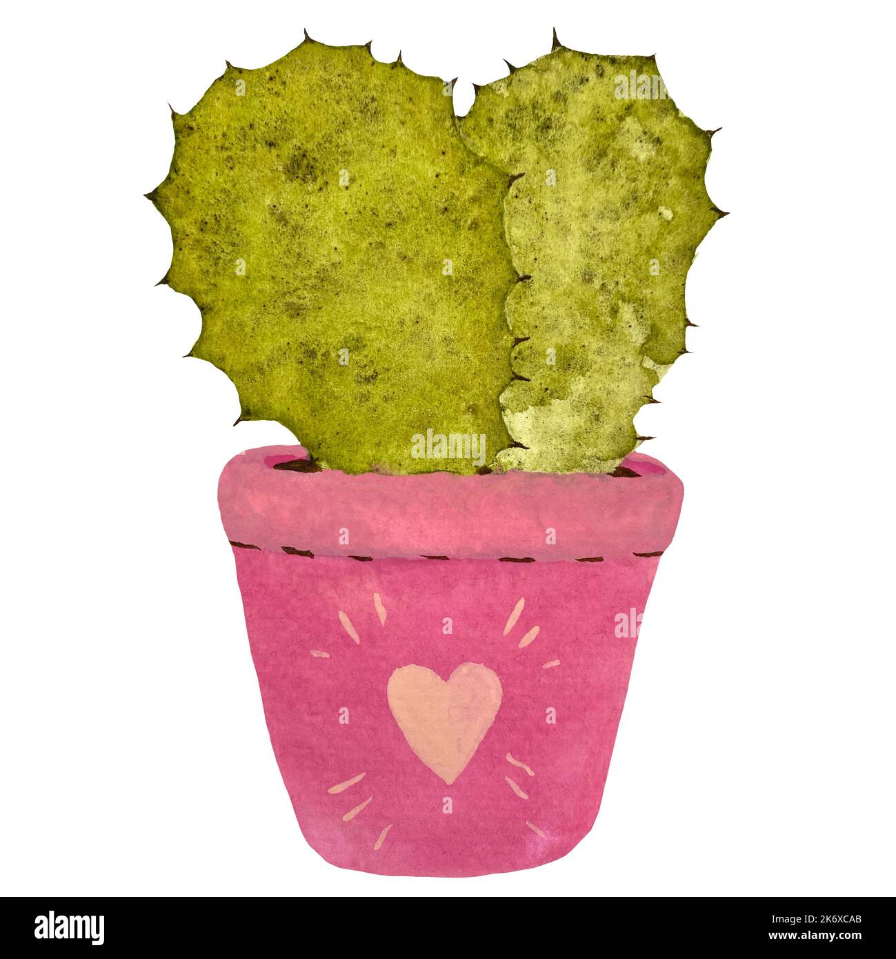 a green cactus pink pot watercolor illustration Stock Photo - Alamy