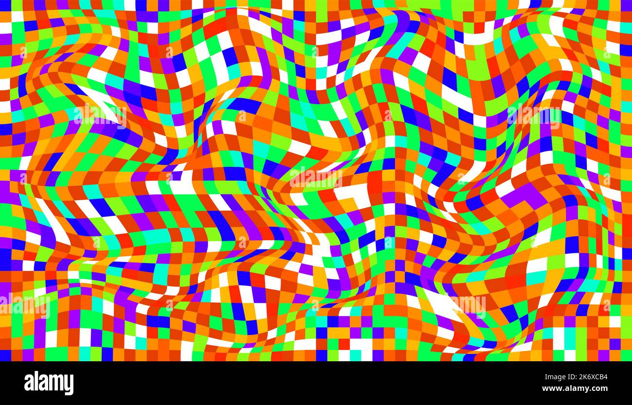 Checkered background with distorted squares. Abstract banner with ...