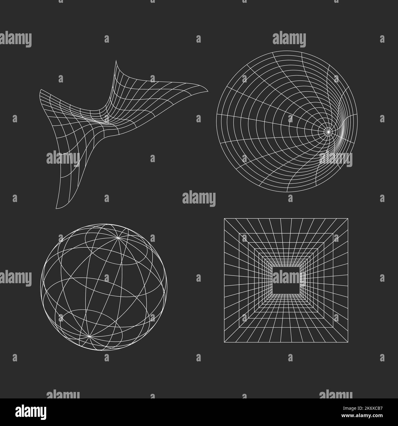 Set of 3D distorted digital shapes, grid. Vector illustration Stock ... Set of 3D distorted digital shapes, grid. Vector illustration Stock ...