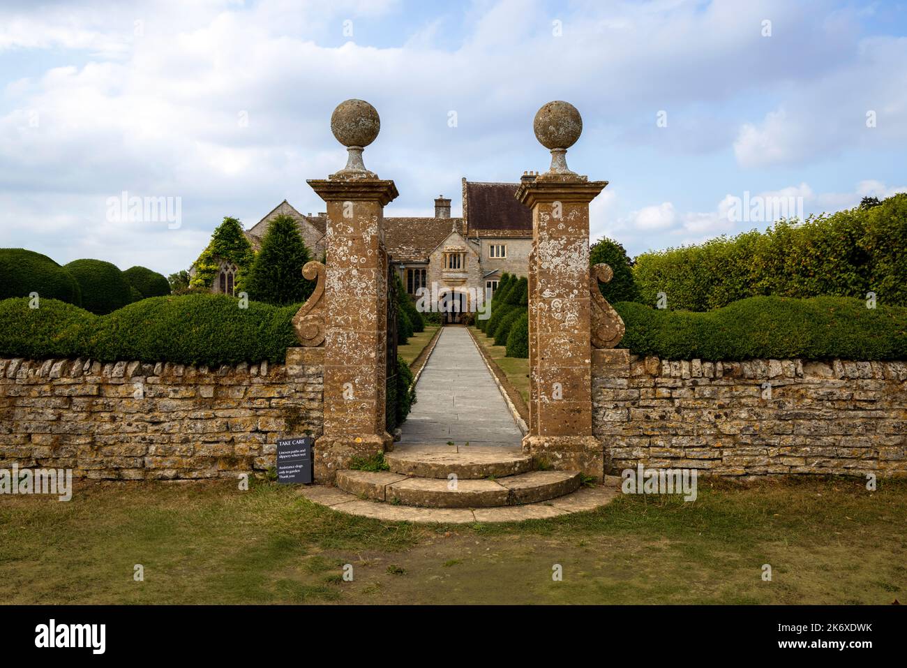 Front view of Lytes Cary manor house with chapel and Apostle garden ...