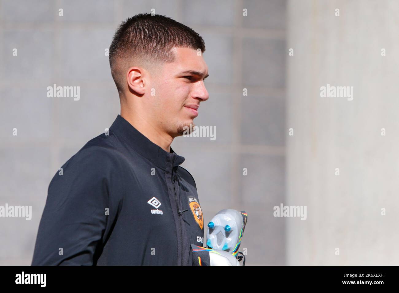 Xavier Simons #35 of Hull City arrives for the Sky Bet Championship ...