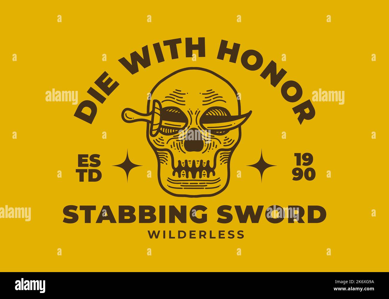 Skull and sword retro illustration design on a yellow background Stock ...