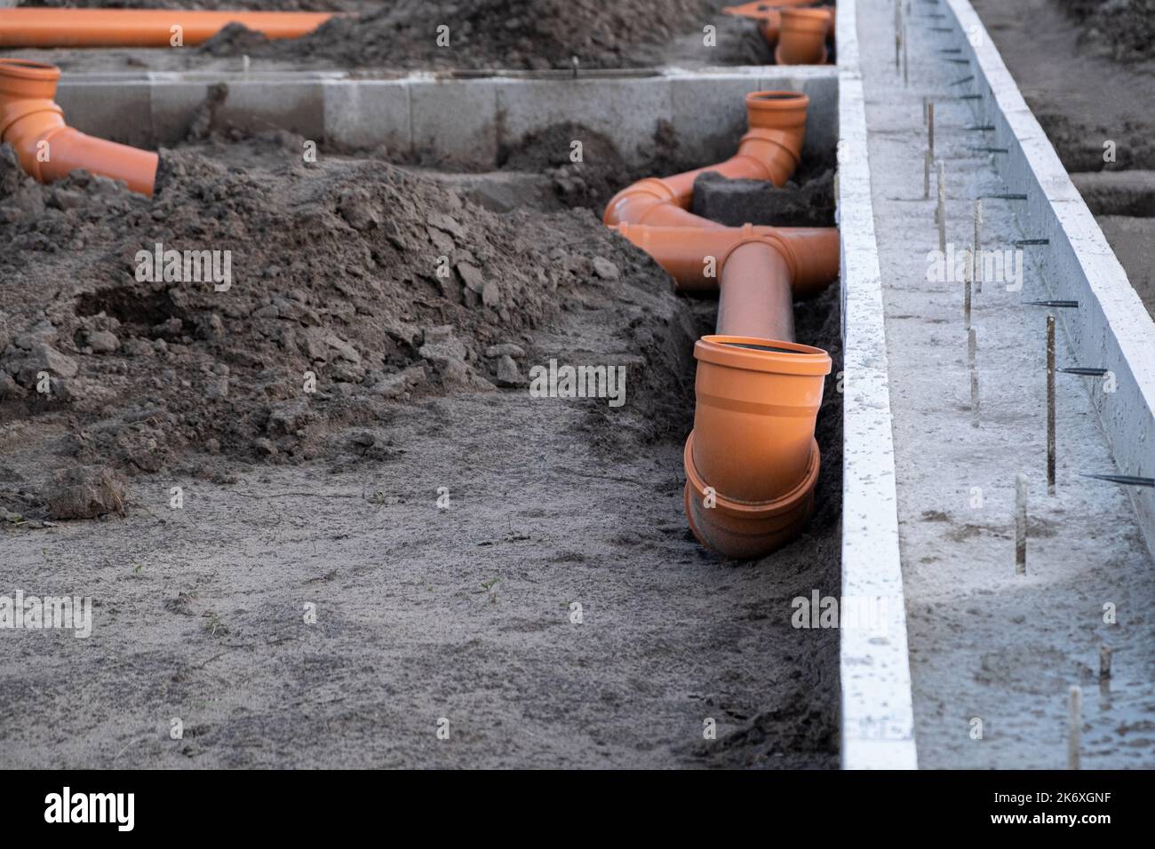 New Installed pipework system. Sewer Line developed and mounted on the ...