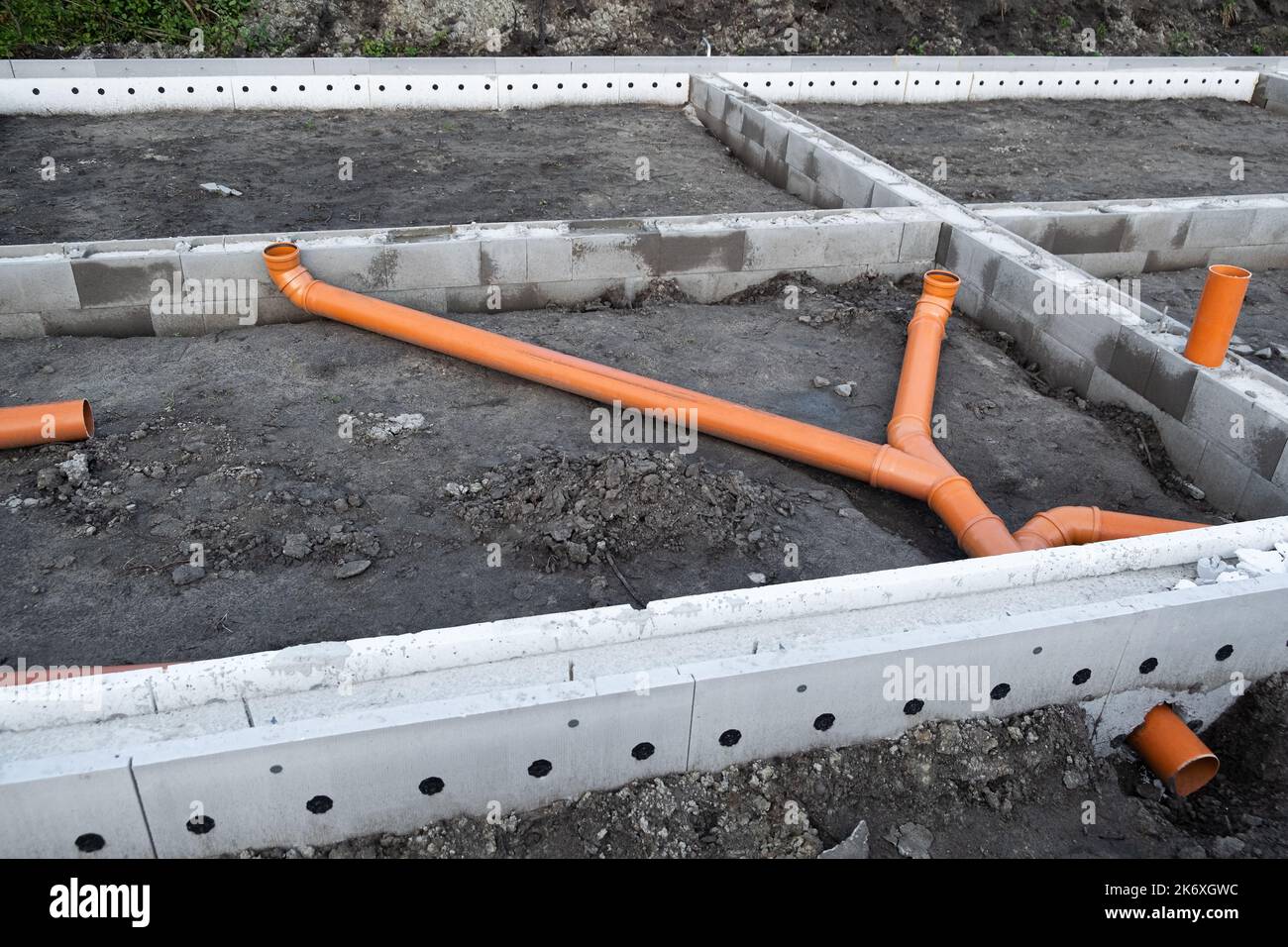 New Installed pipework system. Sewer Line developed and mounted on the ...