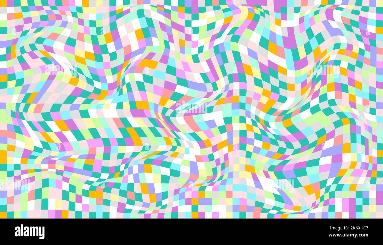 Checkered background with distorted squares. Abstract banner with ...
