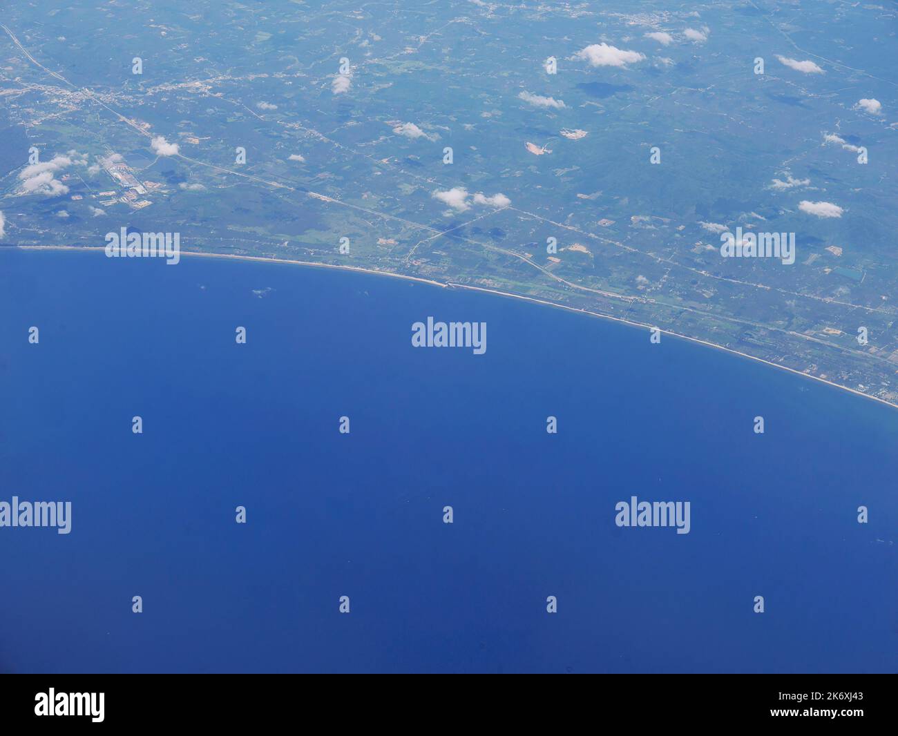 Aerial view flying over coastline in Thailand, Andaman Sea, seascape ...