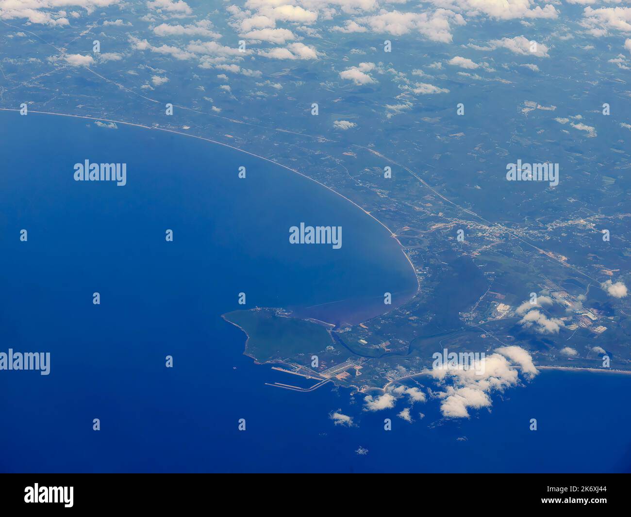 Aerial view flying over coastline in Thailand, Andaman Sea, seascape ...