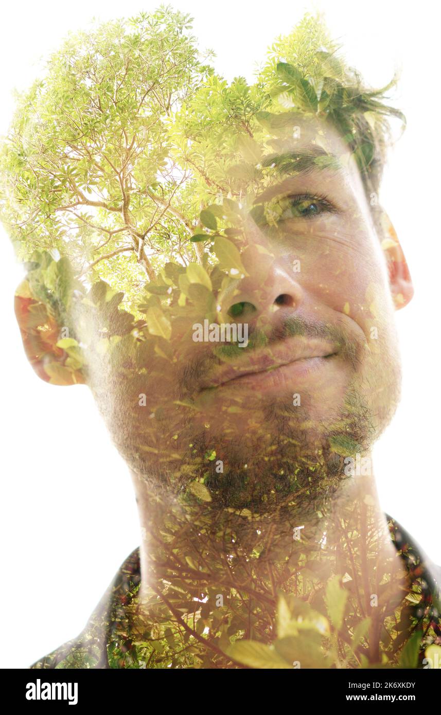 Double exposure man trees hi-res stock photography and images - Alamy