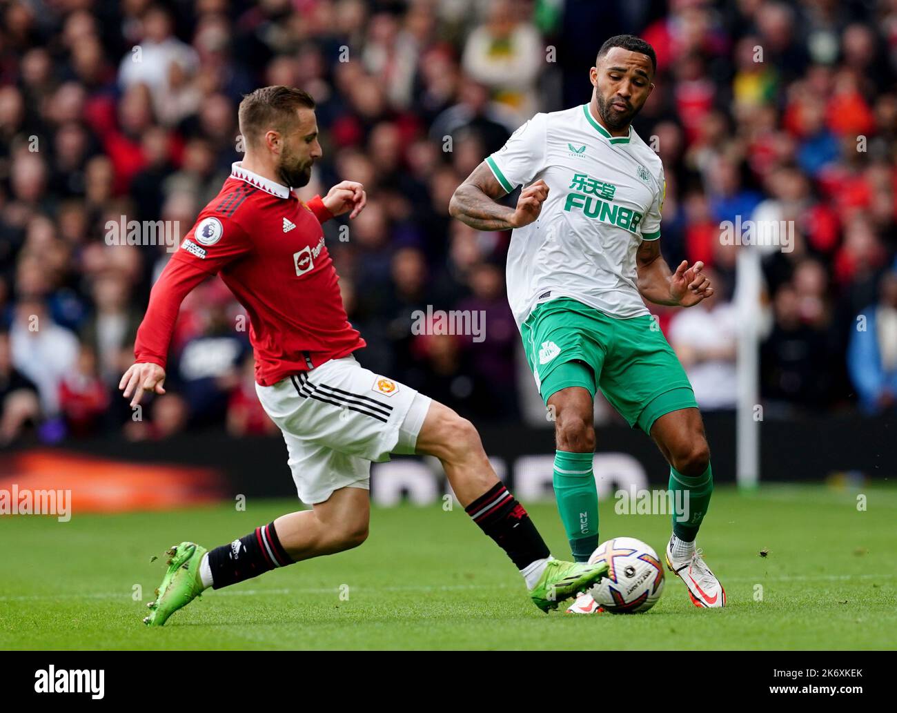Newcastle United's Callum Wilson battles with Manchester United's Luke ...