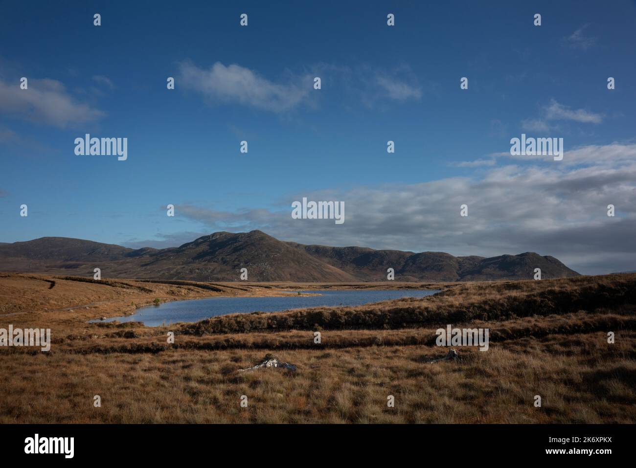 Wide landscape around Lough Gar, county Mayo, Ireland.Traces of turf ...