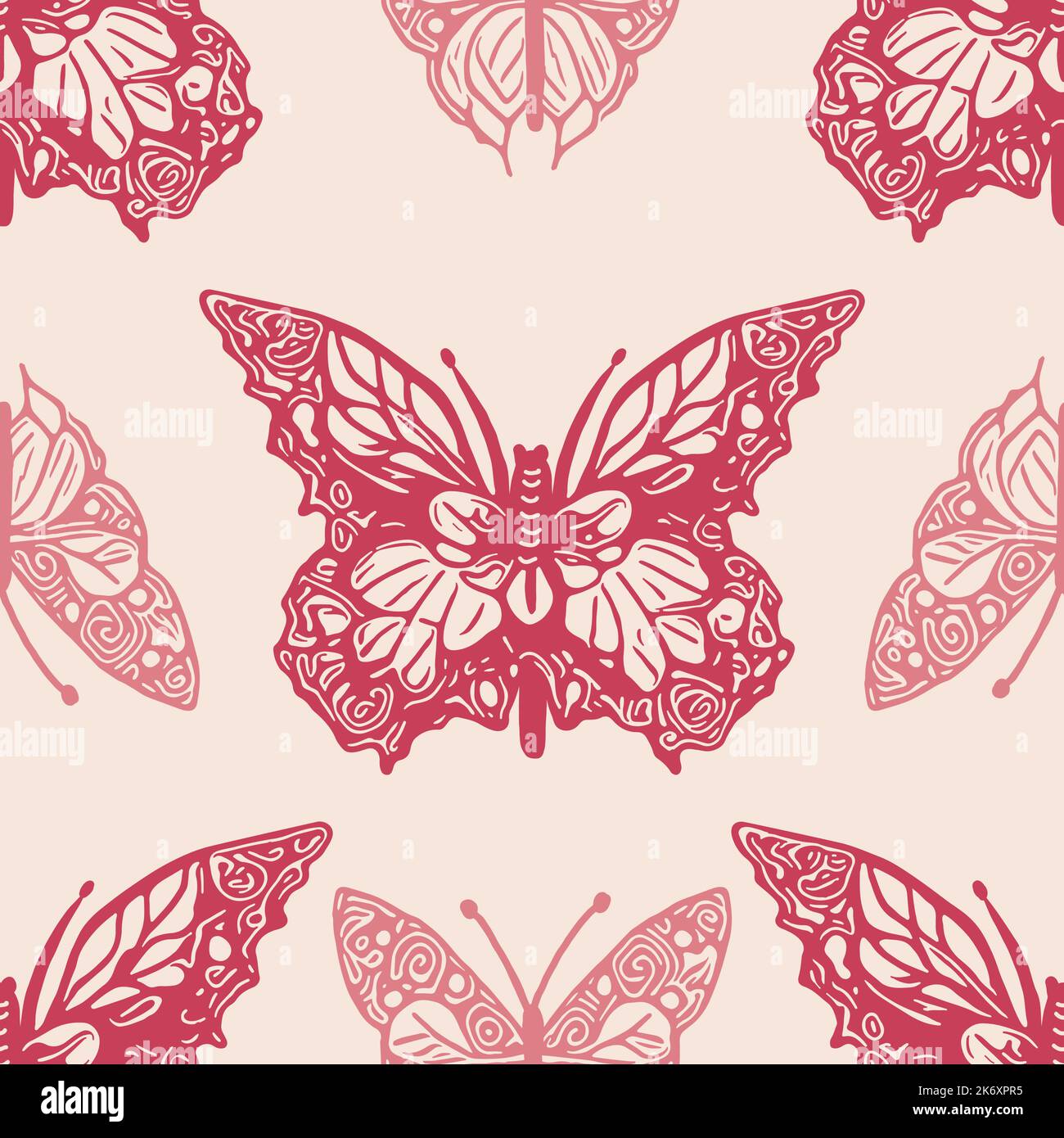 Retro butterfly seamless pattern. 70s style ecological insect garden ...
