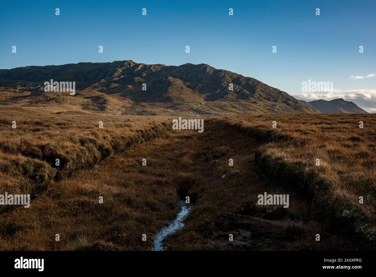Traces of peat extraction in a peat bog near Ballycroy, County Mayo ...