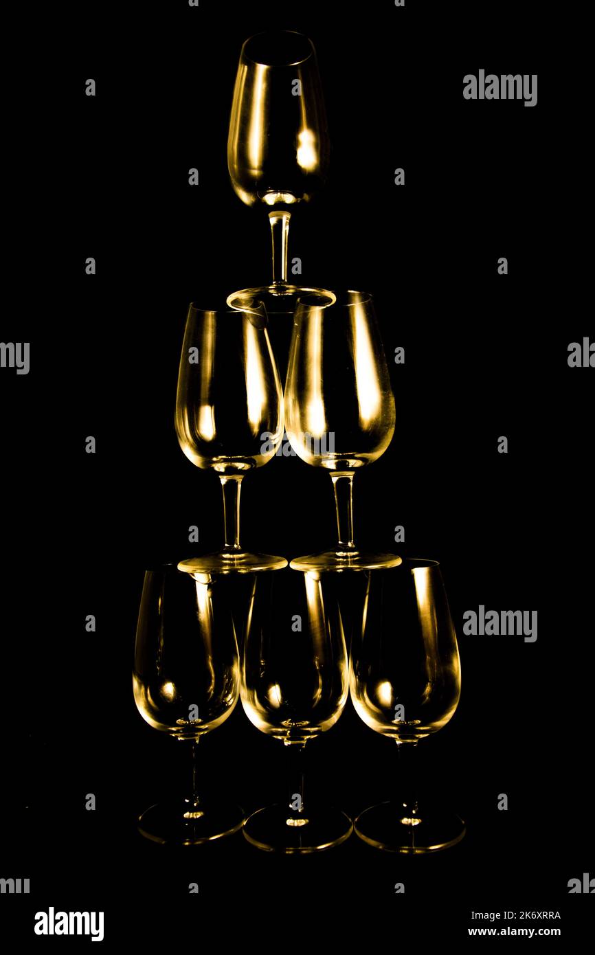 Gold pyramid drinking glasses Stock Photo - Alamy