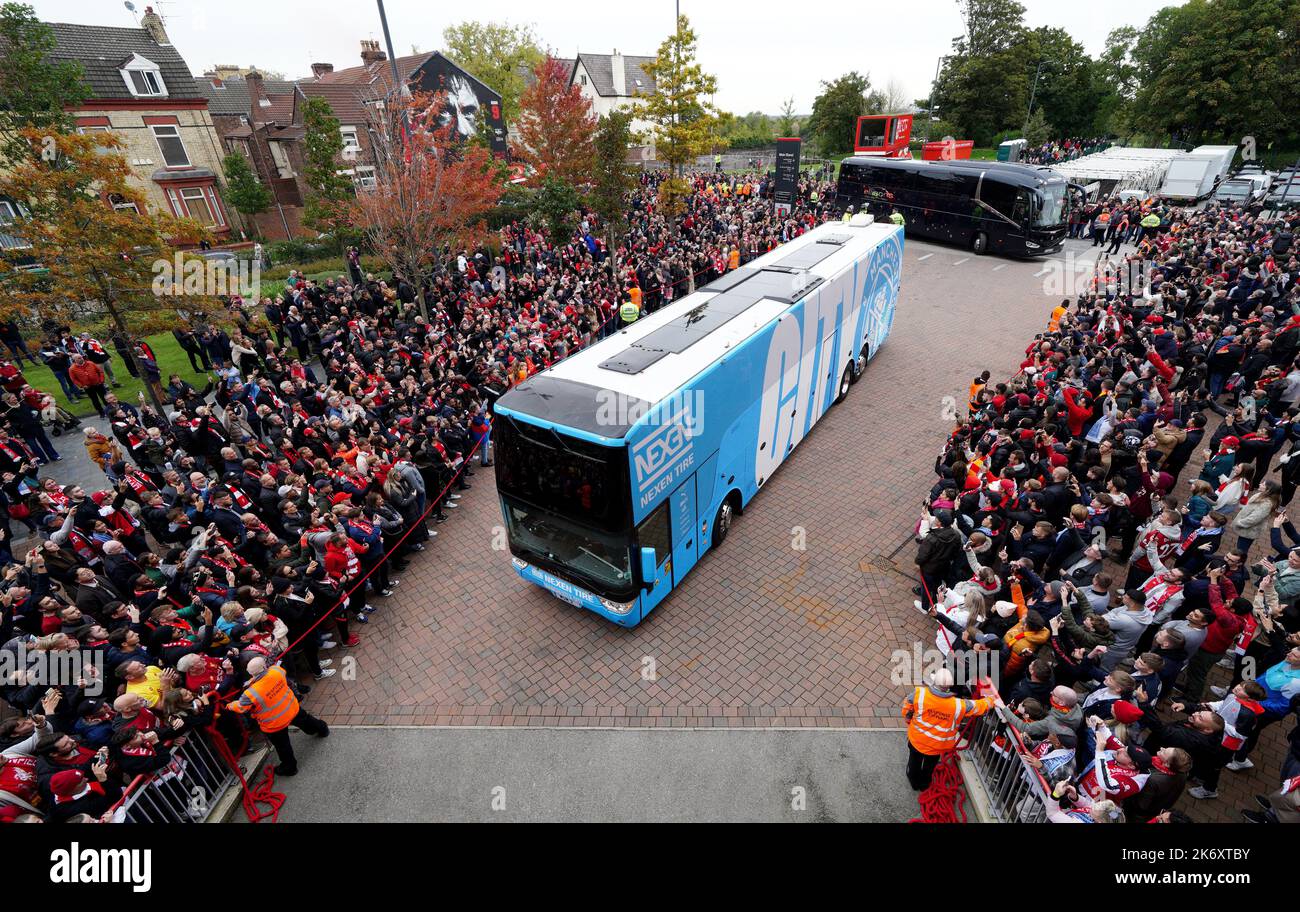 The Manchester City team bus arrives ahead of the Premier League match ...