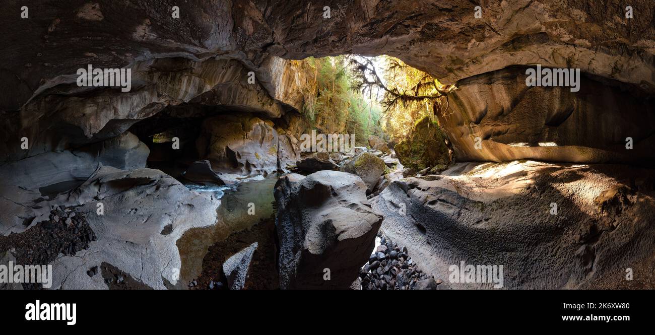 Cave and river in a canyon. Canadian Nature Background. Panorama Stock ...