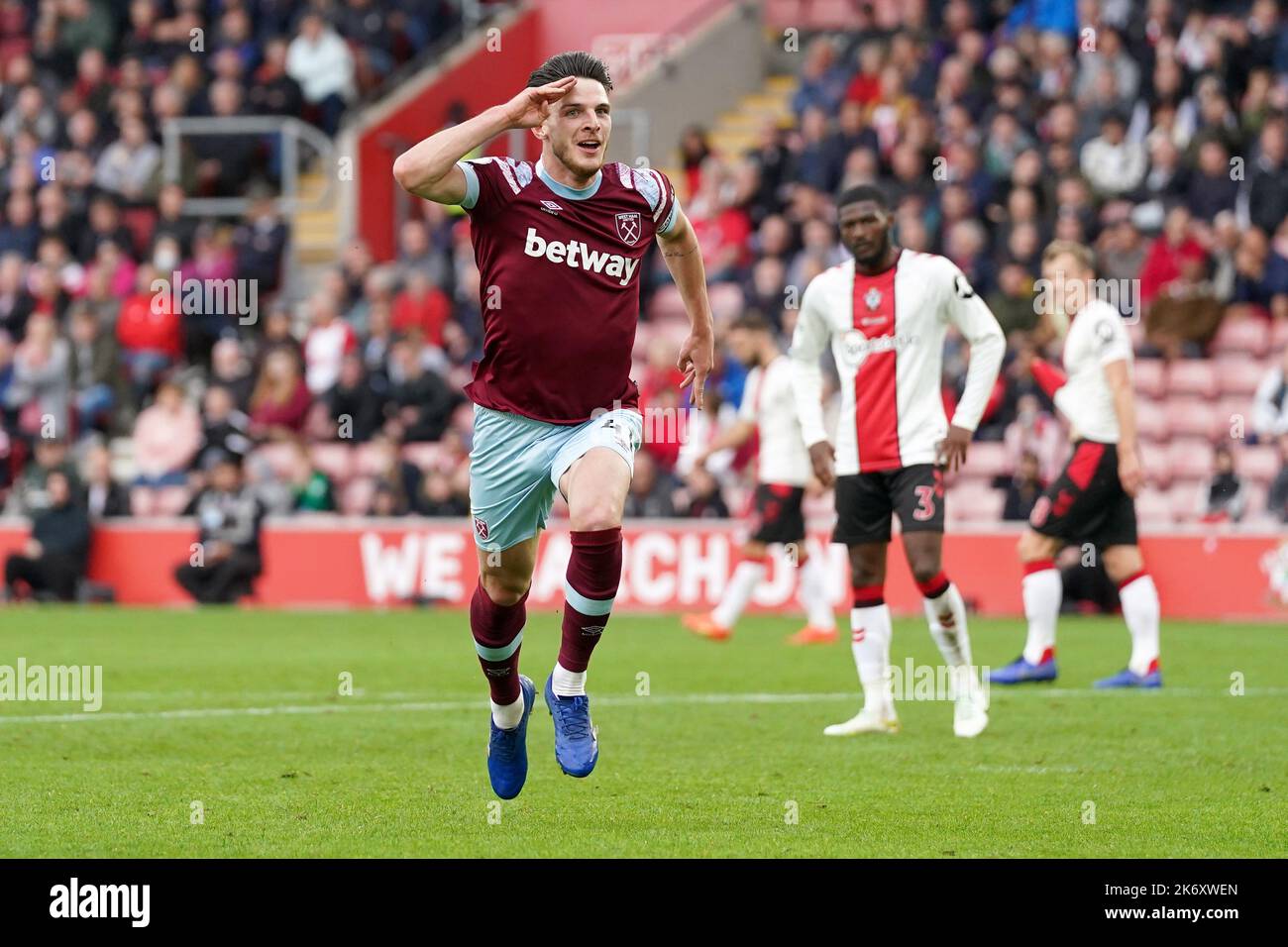 West Ham’s Declan Rice celebrates after scoring their sides first goal ...