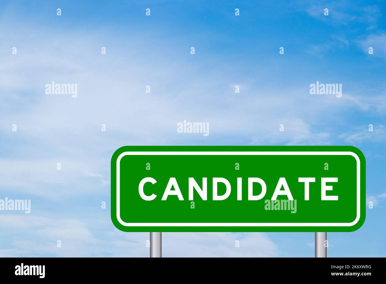 Green color transportation sign with word candidate on blue sky with ...