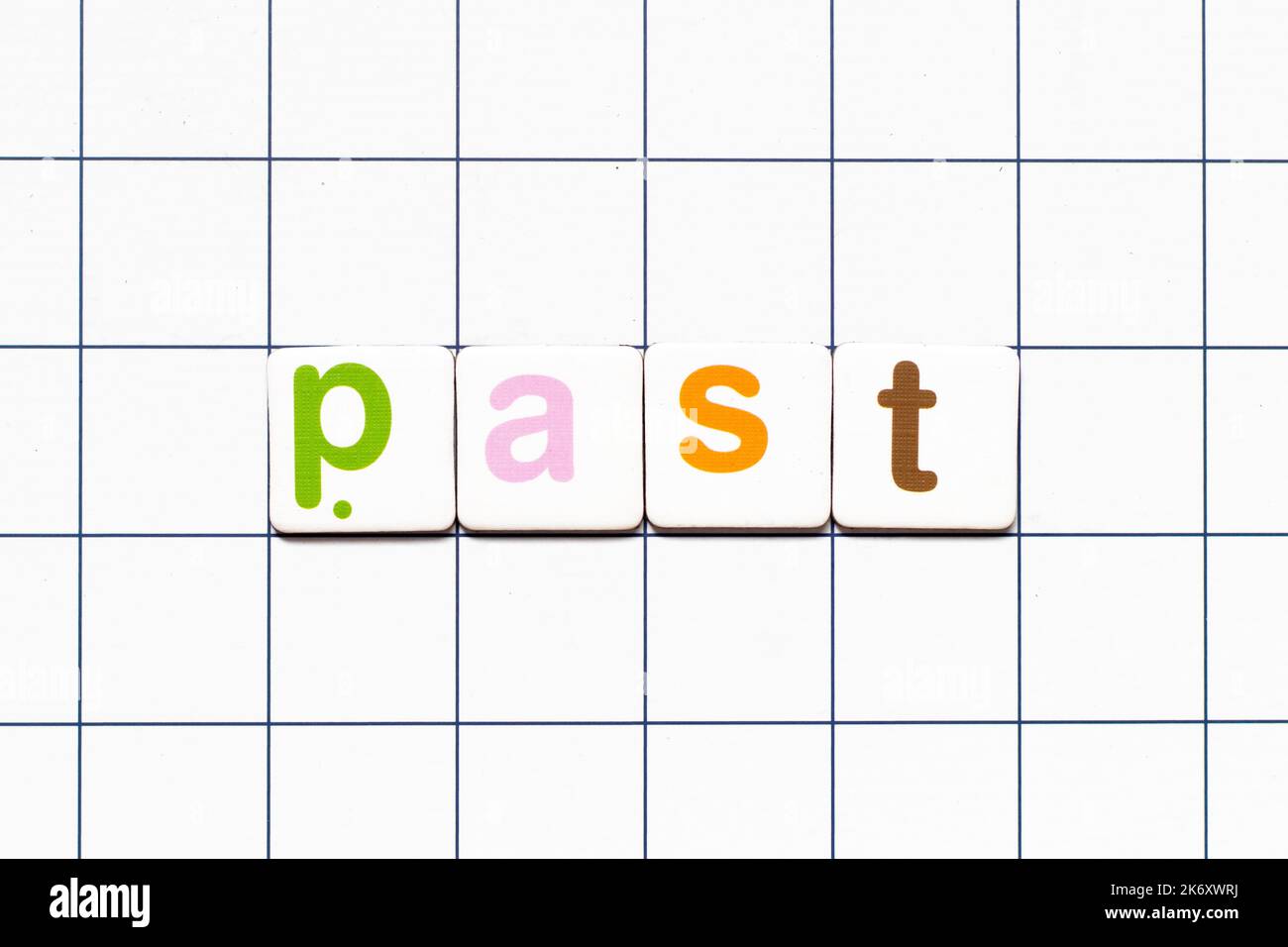 Colorful tile letter in word past on white grid background Stock Photo ...