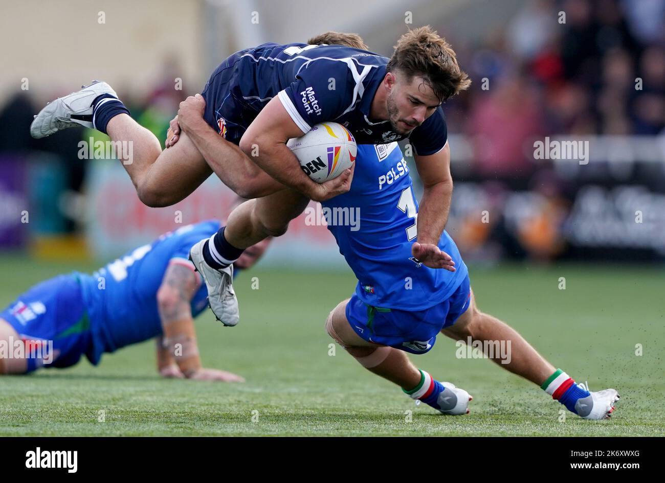Scotland’s Calum Gahan is tackled by Italy’s Luke Polselli during the ...
