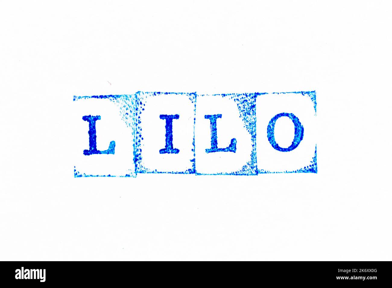 Blue color ink rubber stamp in word LILO (abbreviation of last in last ...