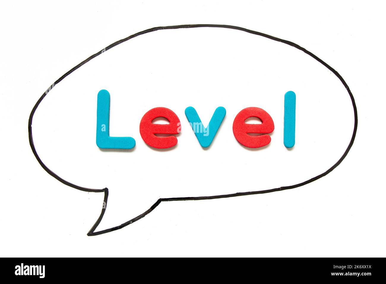 Alphabet letter with word level in black line hand drawing as bubble ...