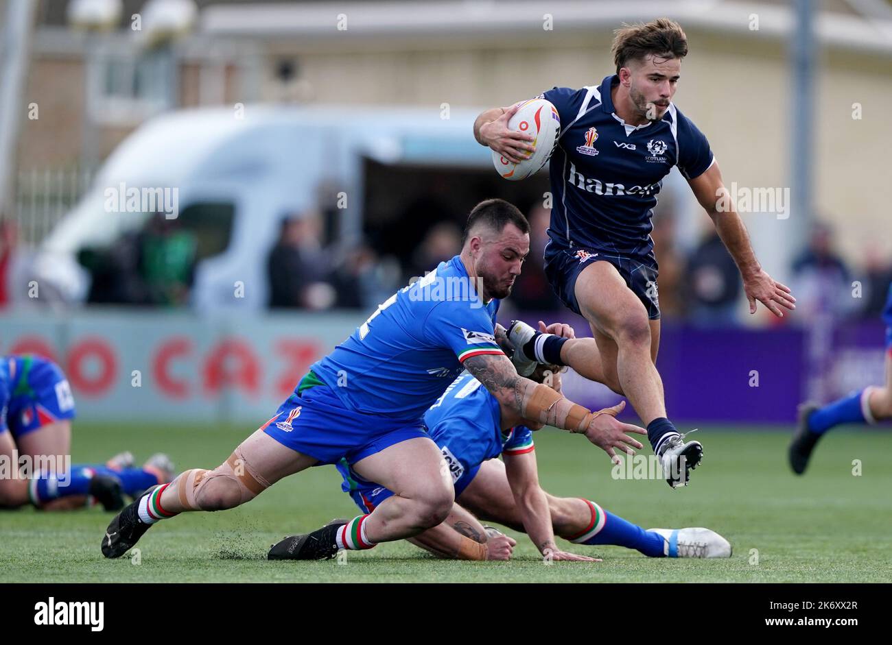 Scotland’s Calum Gahan breaks through during the Rugby League World Cup ...