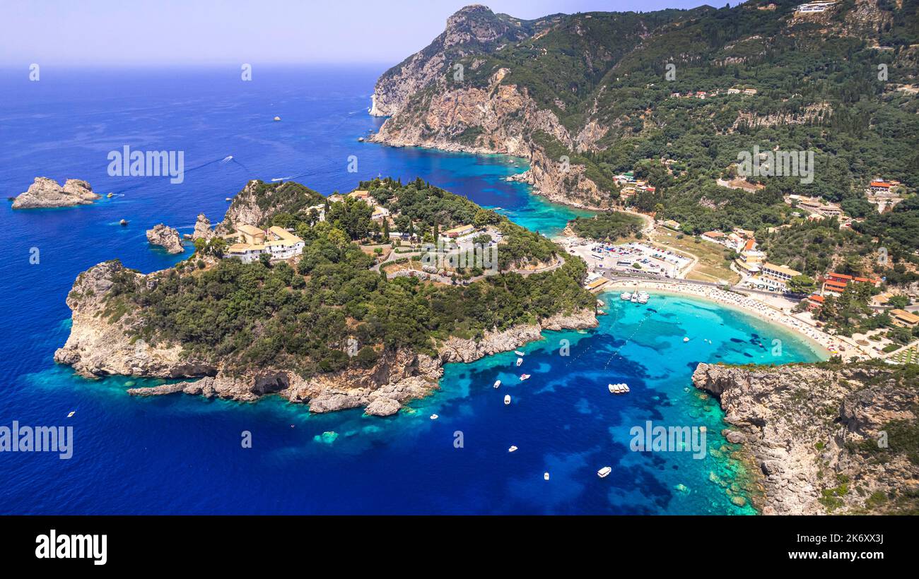 Greece. Corfu island best beaches. Stunning Paleokastritsa bay with ...