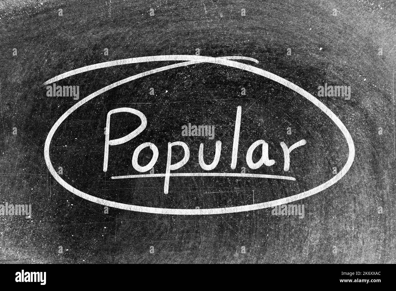 White chalk hand writing in word popular and circle shape on blackboard ...