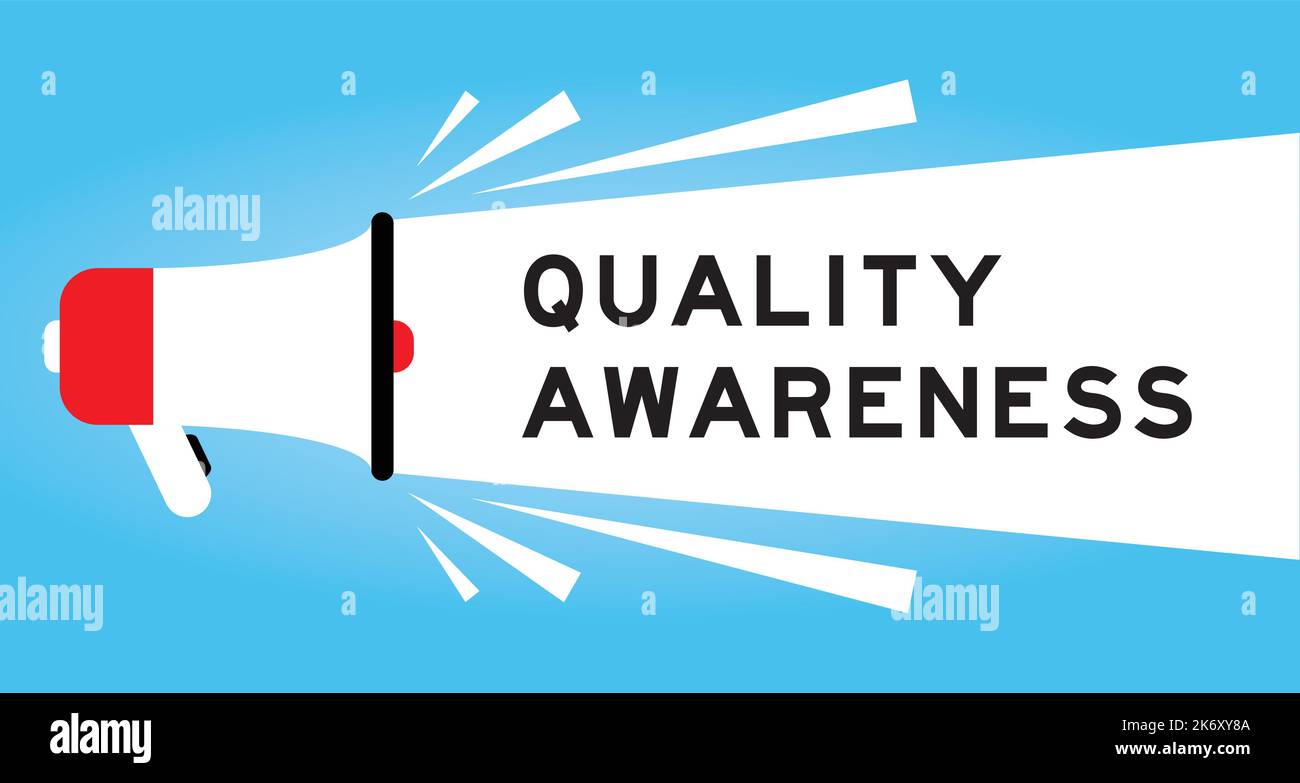 Color megaphone icon with word quality awareness in white banner on ...