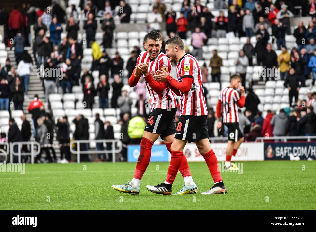 Sunderland players Dan Neil (left) and Elliot Embleton share a joke ...