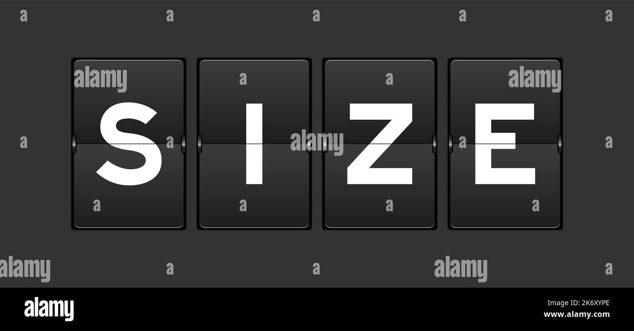 Black color analog flip board with word size on gray background Stock ...