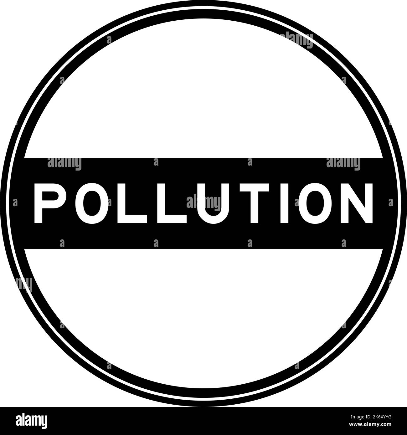 Black color round seal sticker in word pollution on white background ...