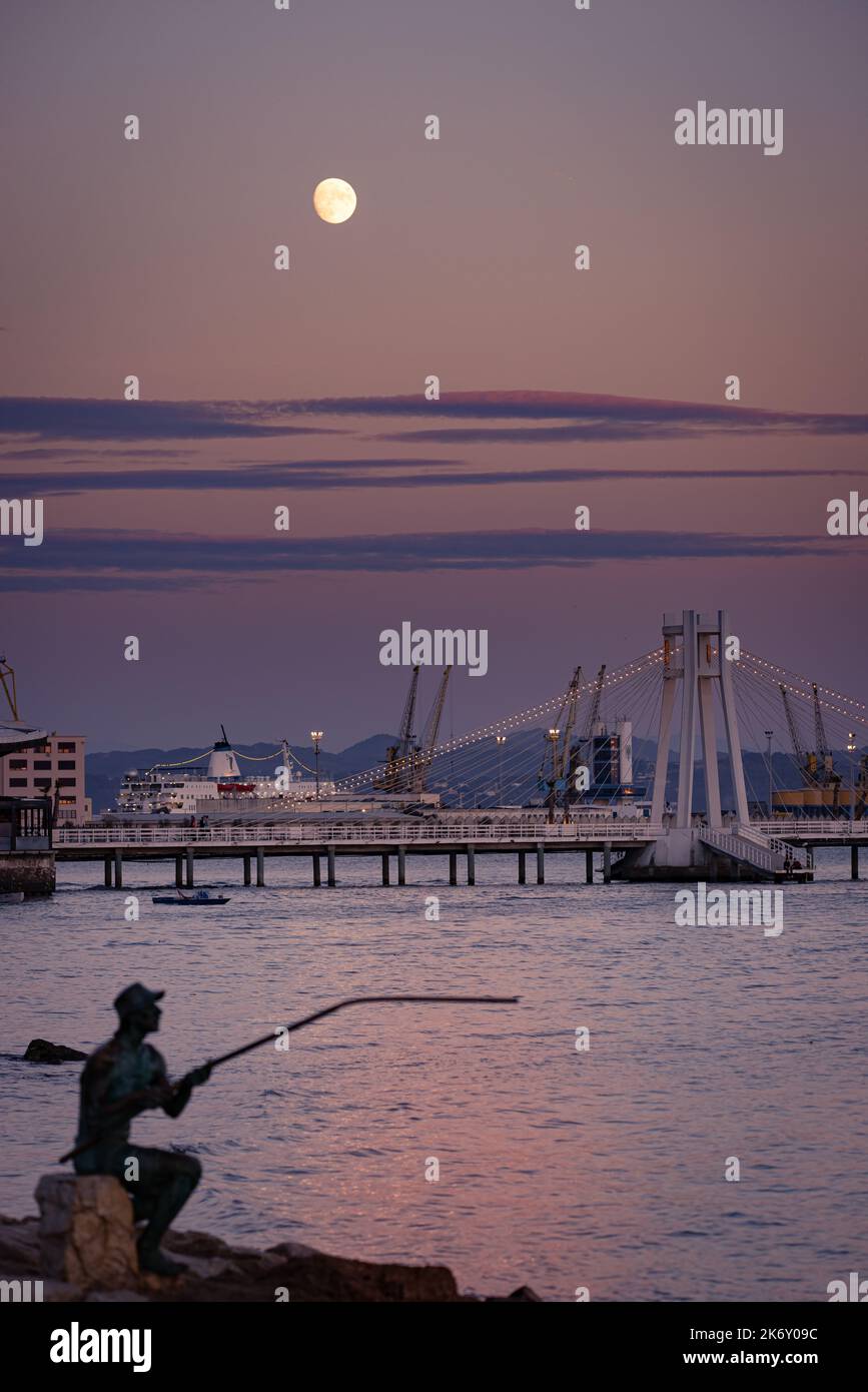 Bridge with moon above at sunset in Durres, Albania Stock Photo - Alamy