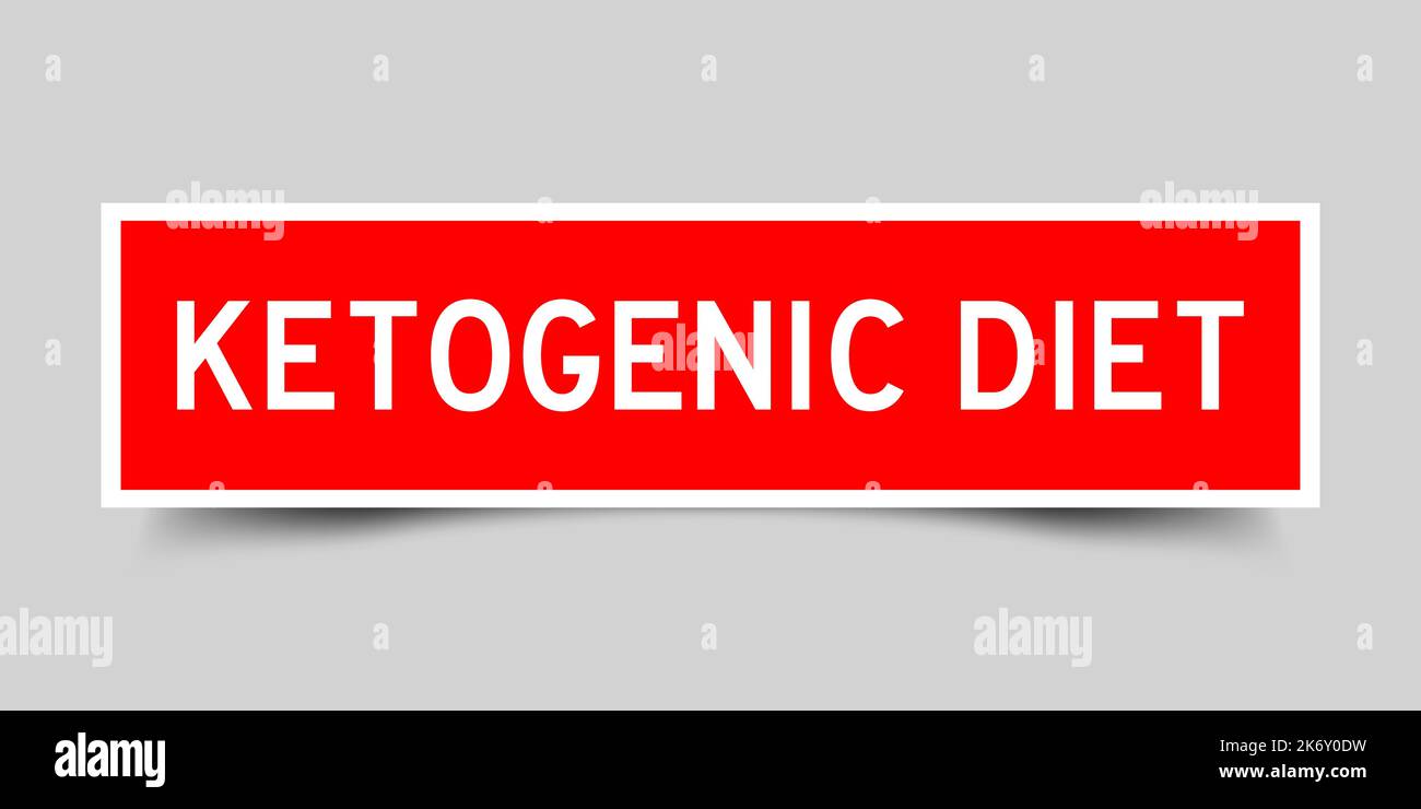 Red color square shape sticker label with word ketogenic diet on gray ...