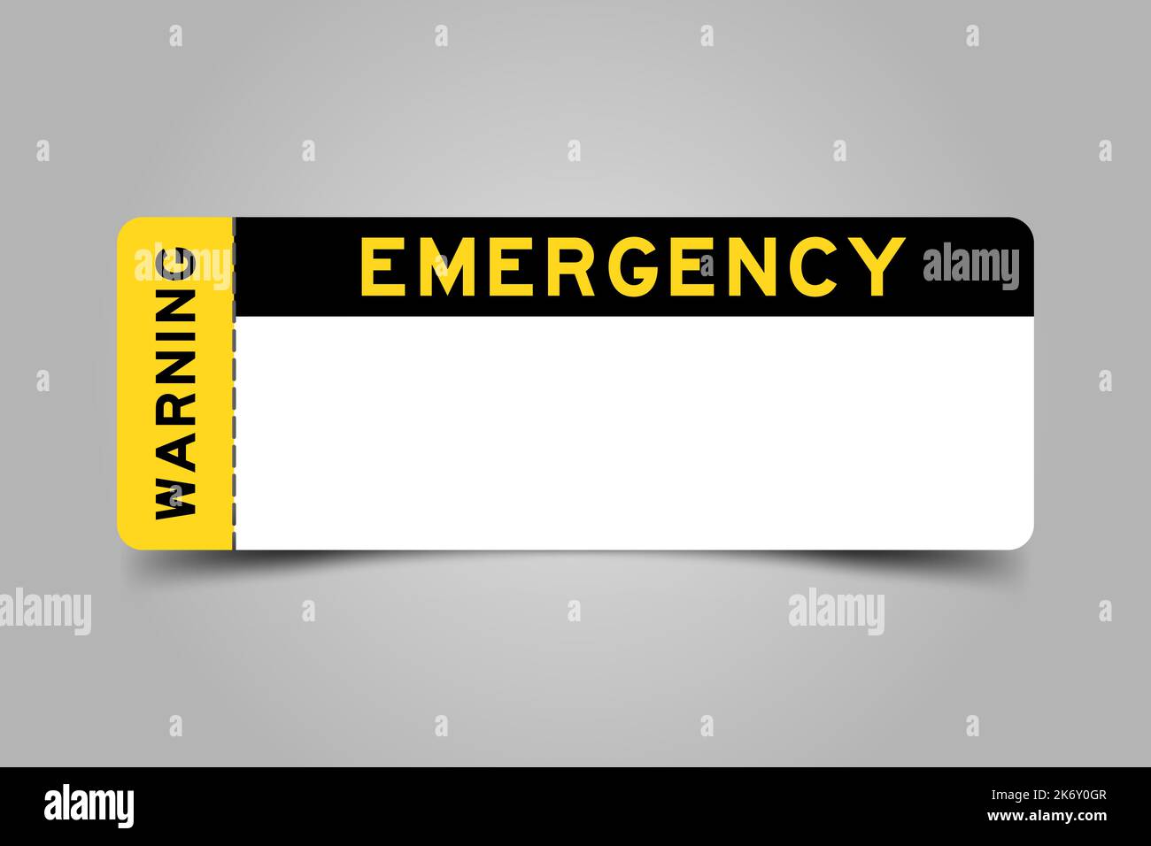Black and yellow color ticket with word emergency and warning and white ...