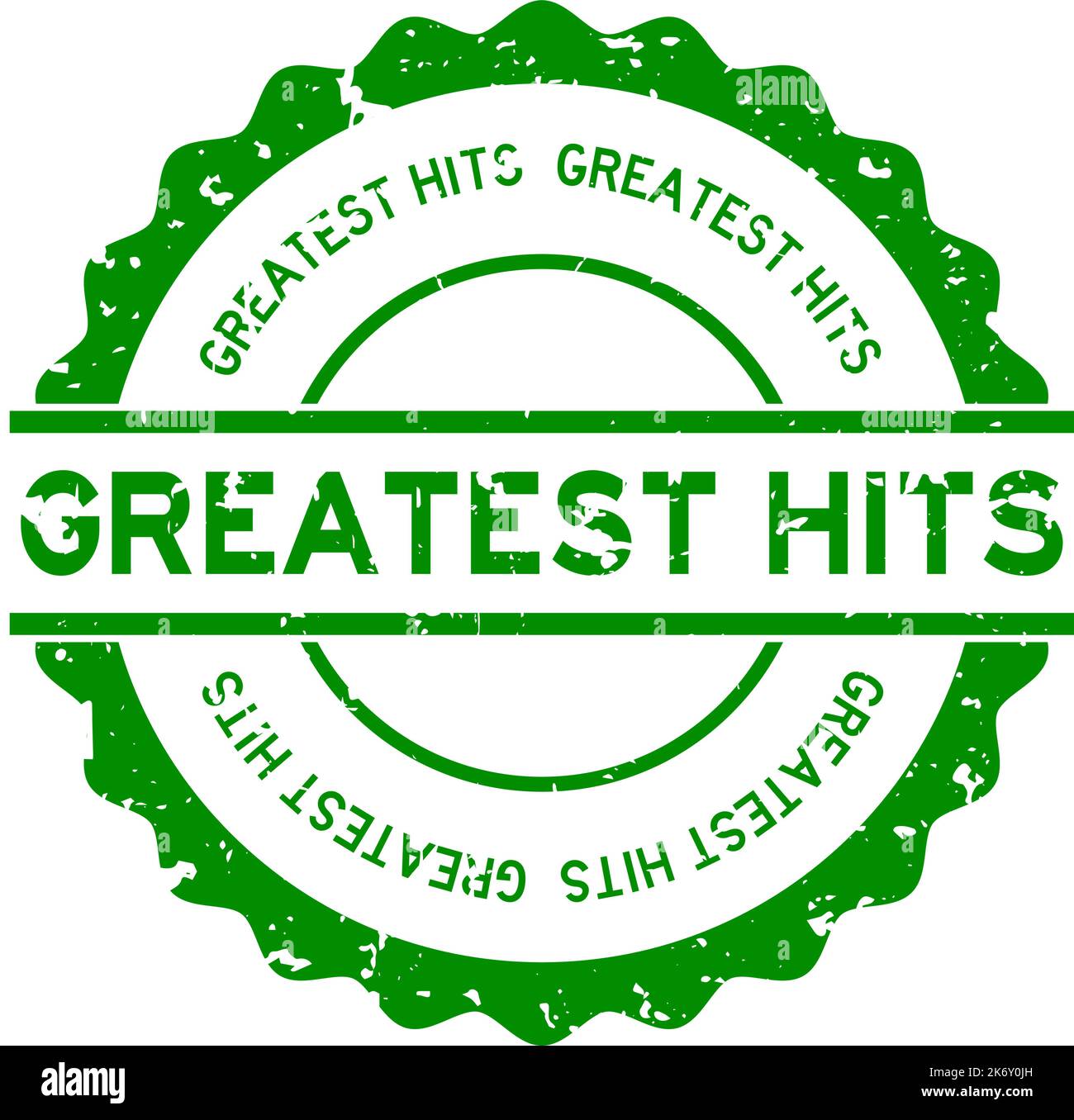 Grunge green greatest hits word round rubber seal stamp on white ...