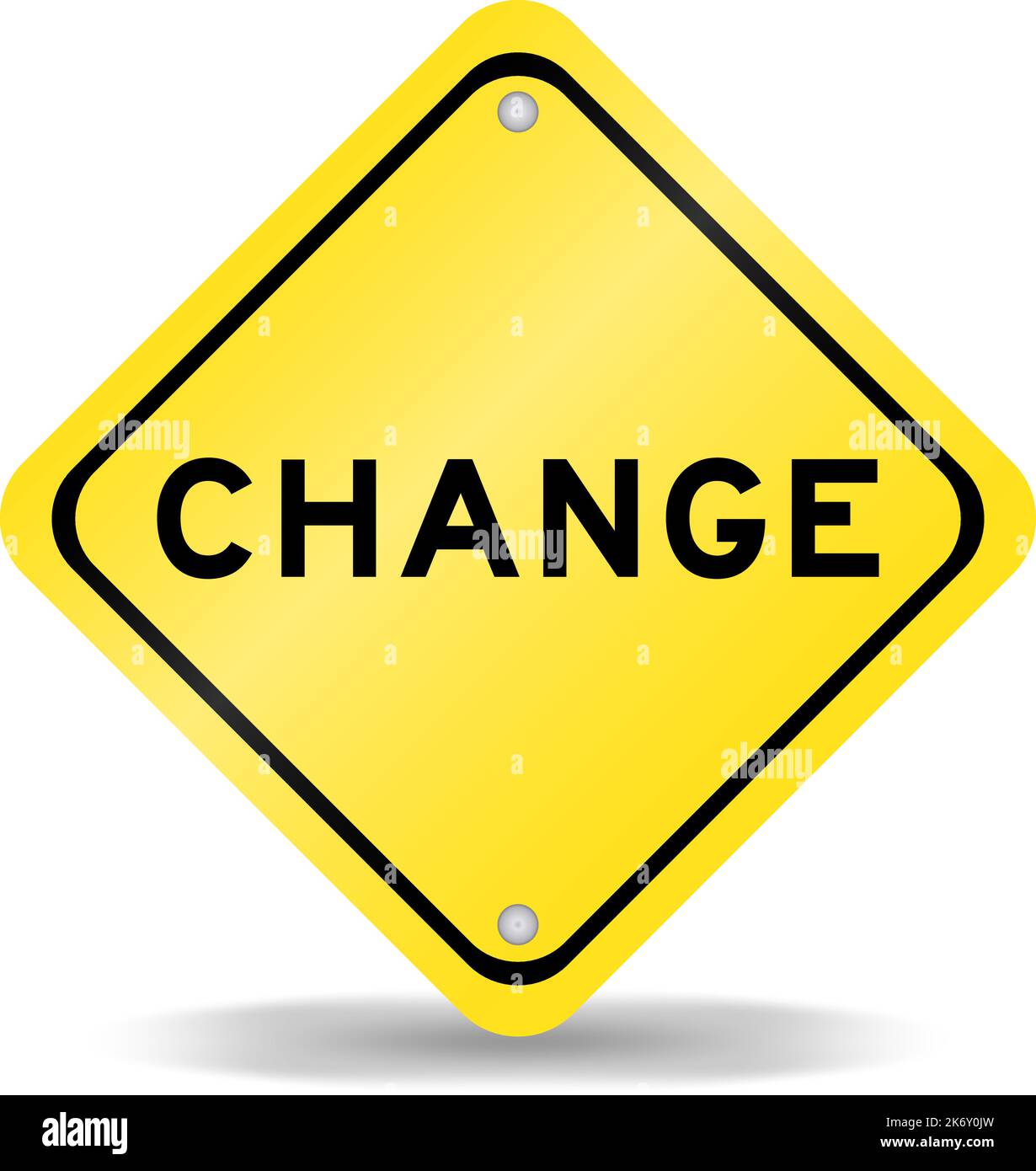 Yellow color transportation sign with word change on white background ...