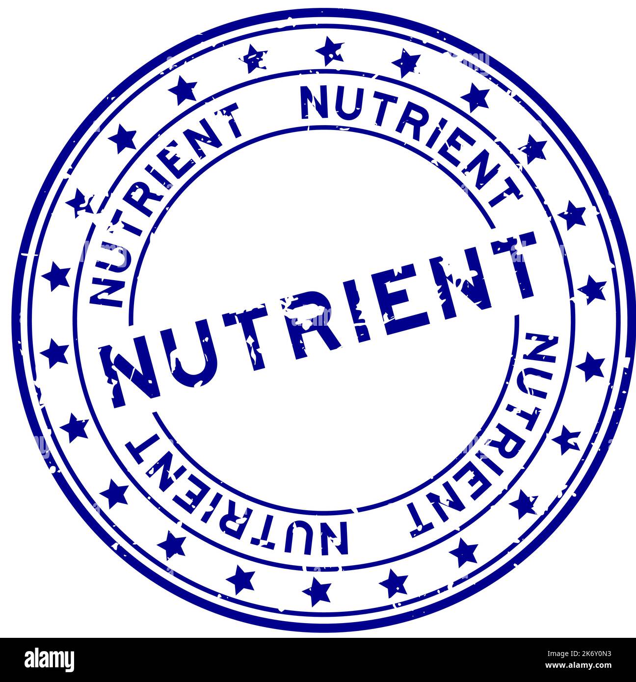 Grunge blue nutrient word with star icon round rubber seal stamp on ...