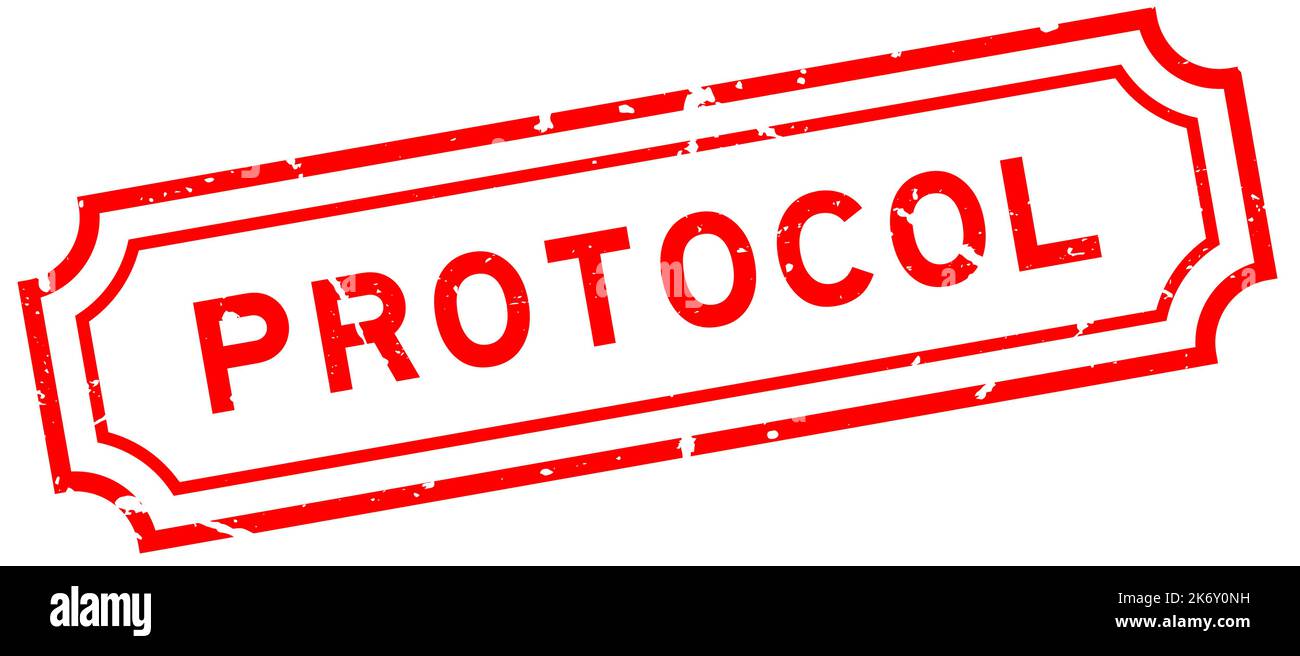 Grunge red protocol word rubber seal stamp on white background Stock ...