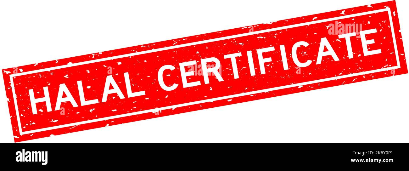 Grunge red halal certificate word square rubber seal stamp on white ...