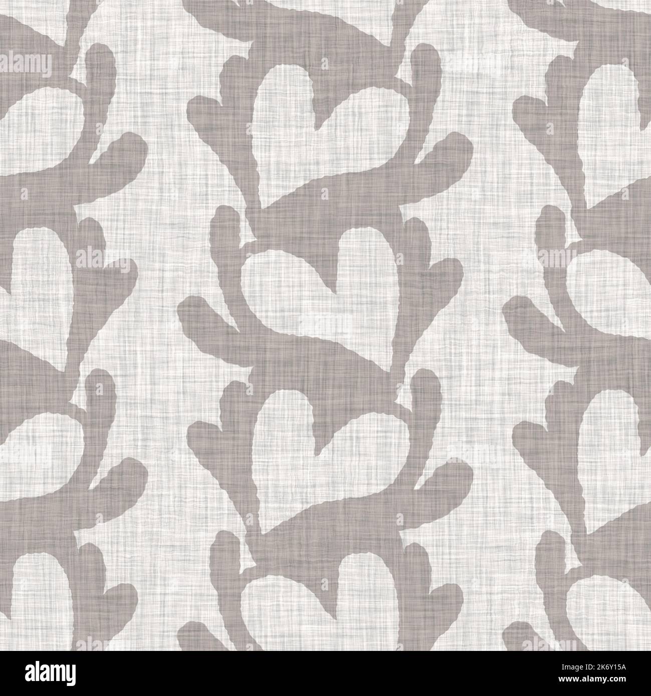 French grey doodle motif linen seamless pattern. Tonal country cottage ...